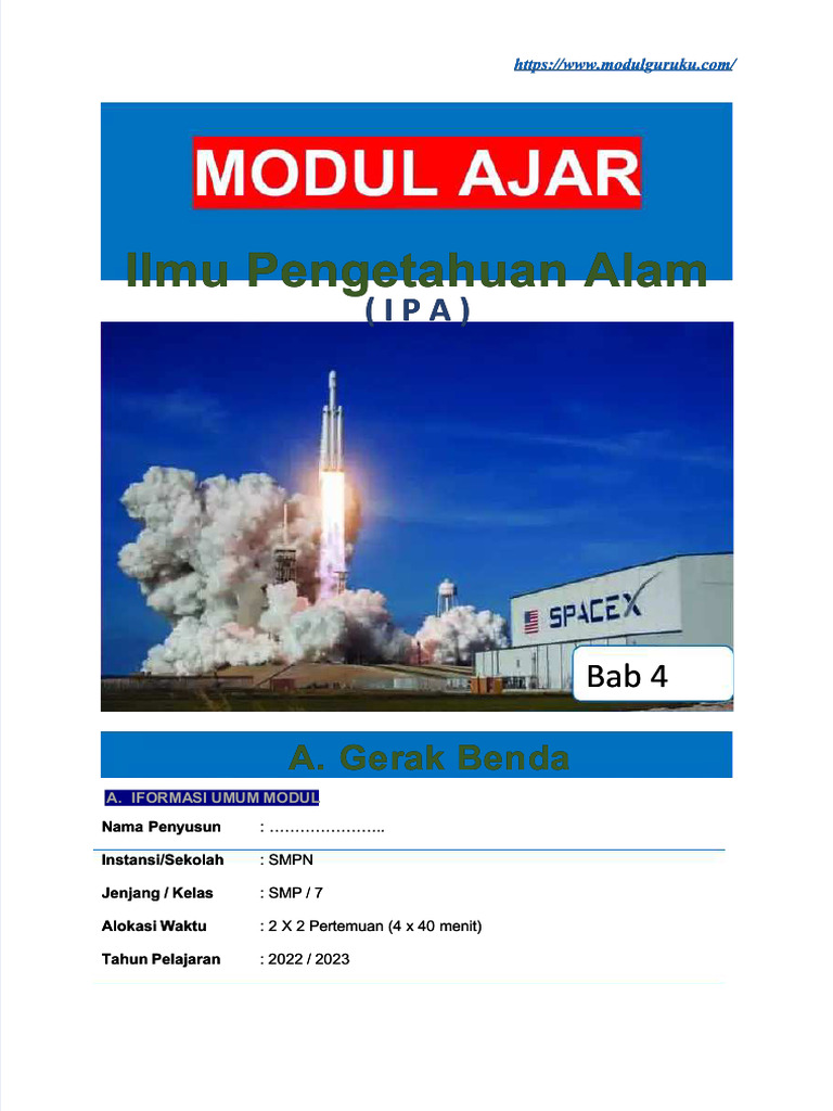 PDF Modul Ajar Ipa Kelas 7 SMP Bab 4 Gerak Dan Gaya A Gerak Benda - Compress | PDF