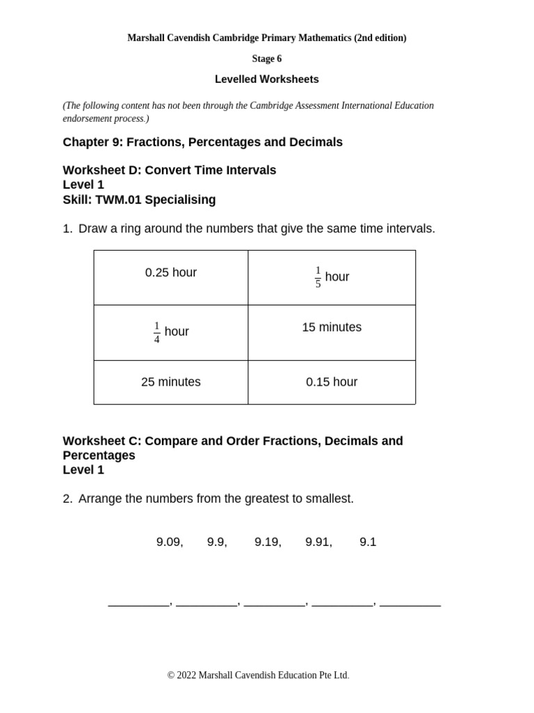 Primary Math Worksheets: Fractions & Decimals | PDF | Mathematical ...