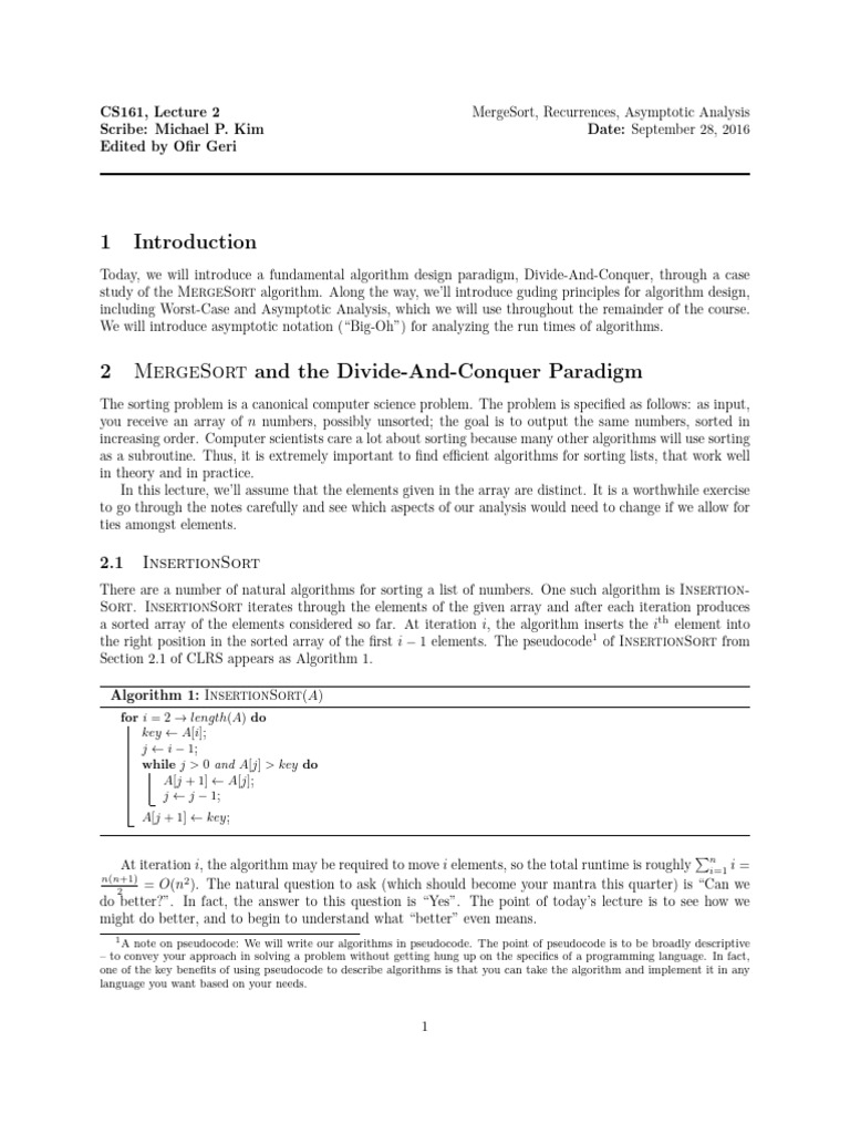 CS161Lecture02 | PDF | Algorithms And Data Structures | Algorithms
