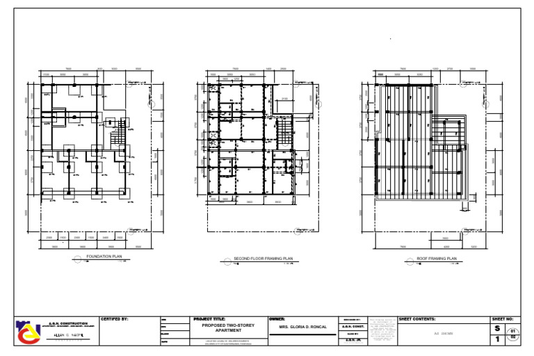 Proposed Two-Storey Apartment: Foundation Plan Second Floor Framing Plan Roof Framing Plan | PDF