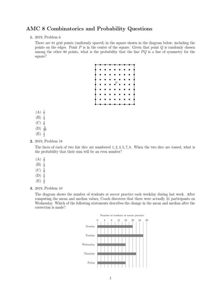 AMC 8 Combinatorics and Probability Questions-2 | PDF | Triangle | Area