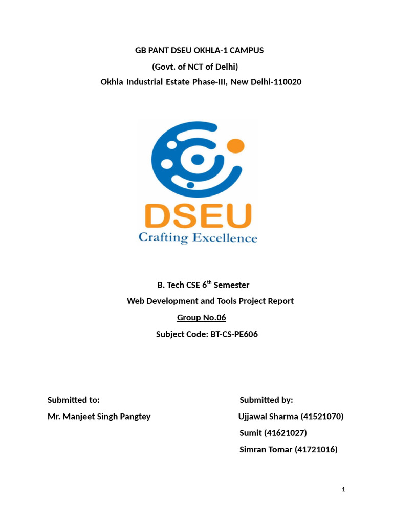Project Report Web Development and Tools Group No.06 | PDF ...