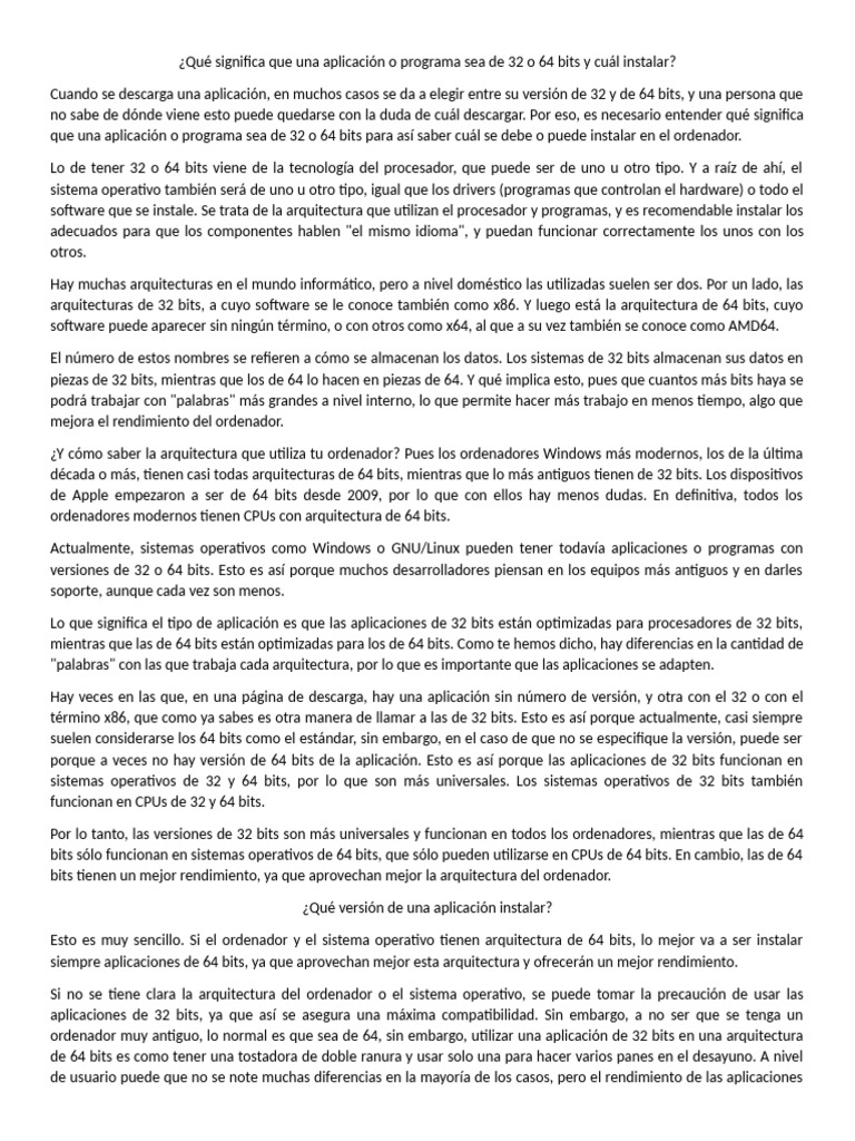 Arquitectura de computadoras, 32 y 64 bits | PDF | Computación de 64 bits | Poco