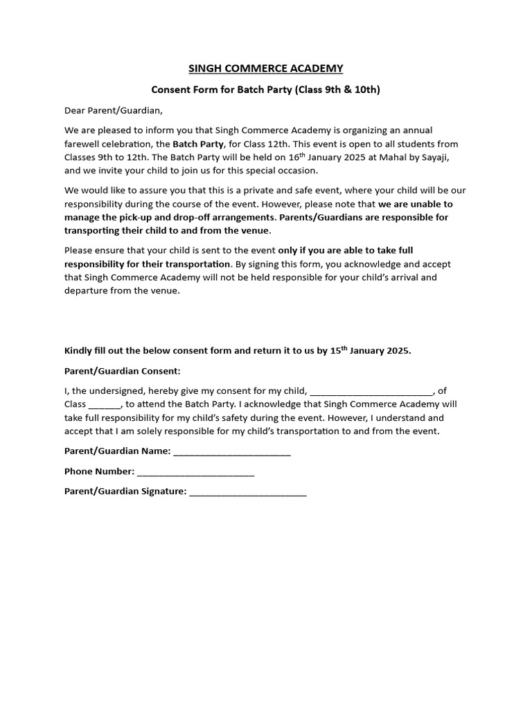 Batch Party Consent for Parents | PDF