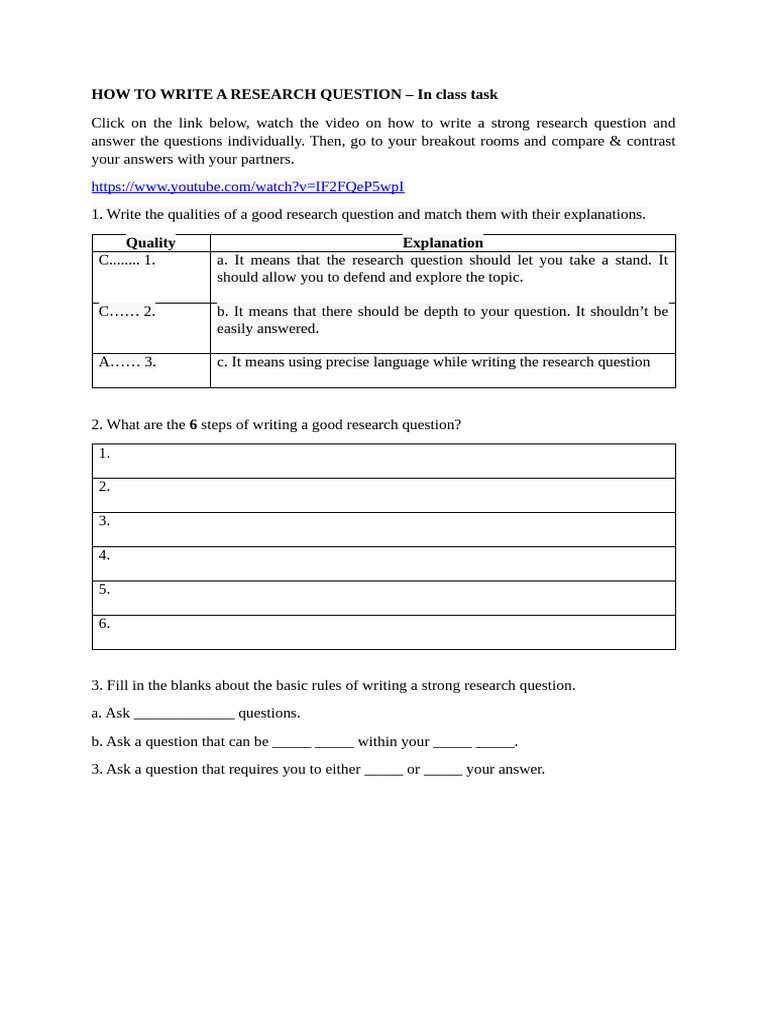 HOW TO WRITE A RESEARCH QUESTION_student | PDF