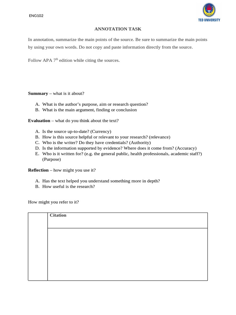 Annotation Blank Template | PDF