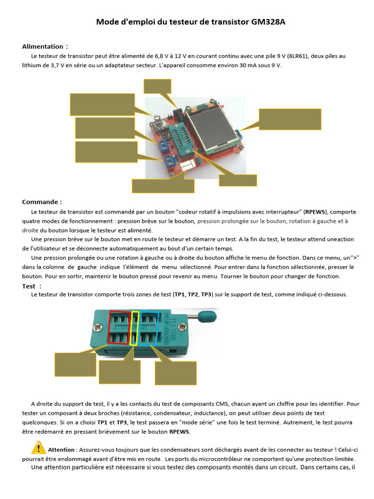 Manuel d'utilisation GM328A Testeur | PDF | Transistor bipolaire ...