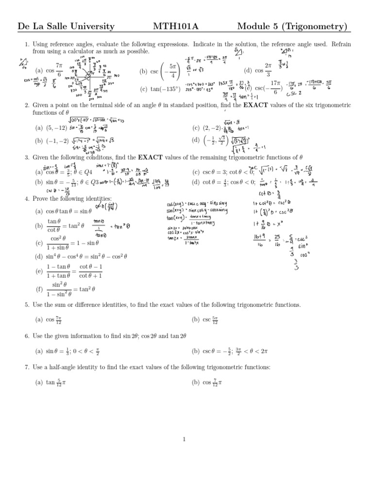 MTH101 2024 AddExer Module5 | PDF | Trigonometry | Mathematical Objects