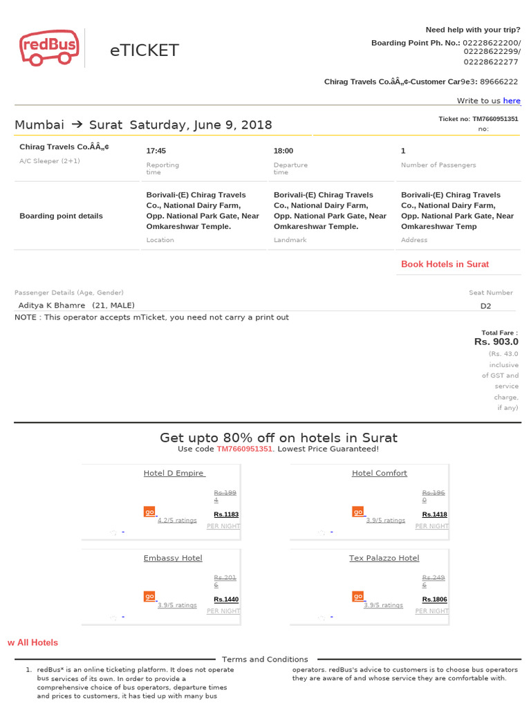 Redbus Ticket TM7660951351 | PDF