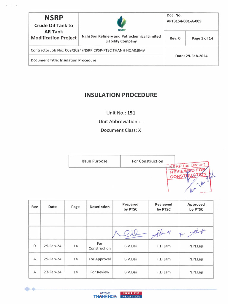 VPT3154-001-A-009 - Insulation Procedure - Rev 0 - FC - Approved | PDF