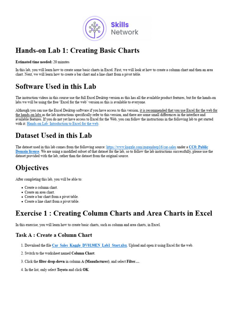 Create Basic Charts in Excel Lab | PDF | Microsoft Excel | Computing