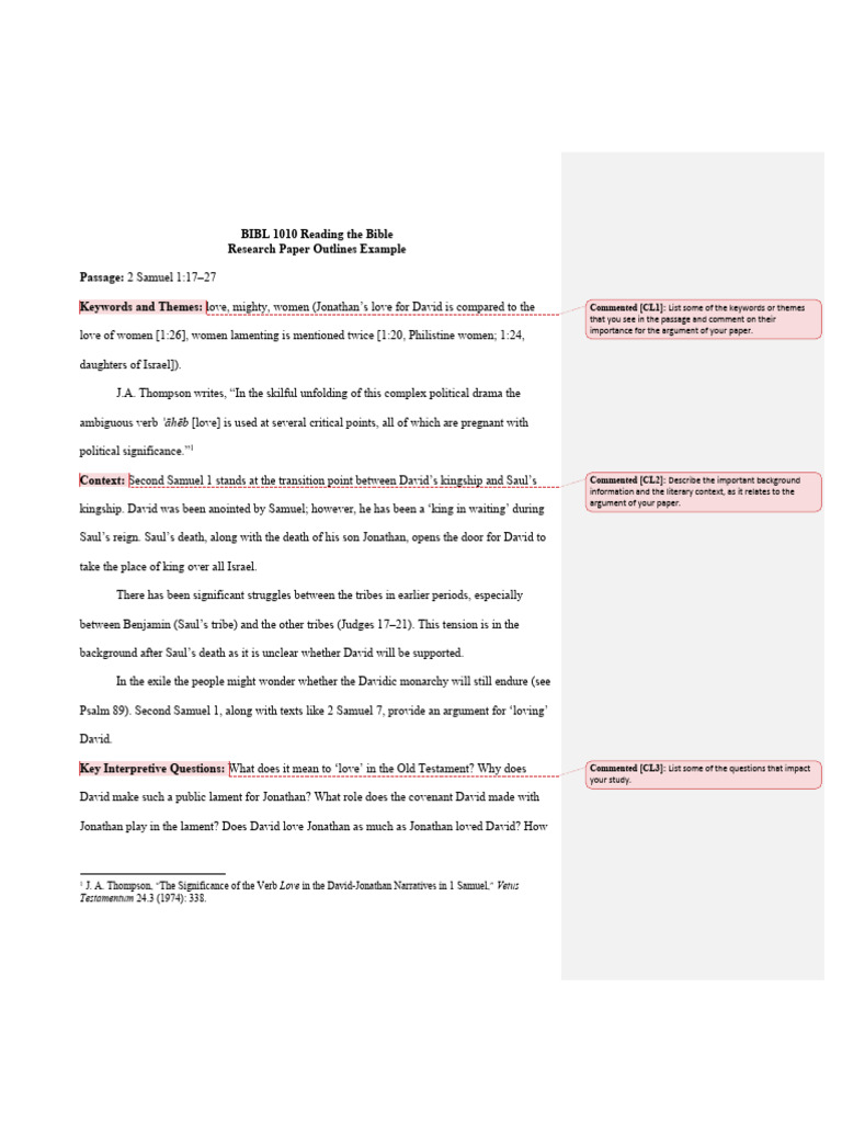 BIBL 1010 Research Paper Outline Example | PDF | David | Saul