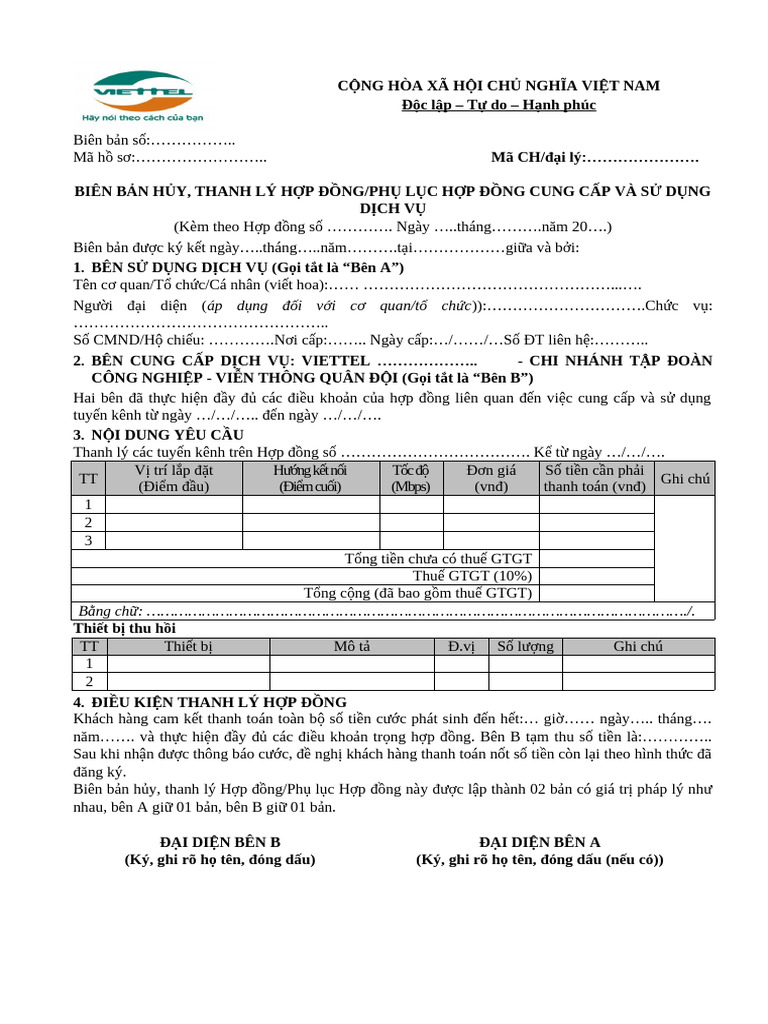 PL05 - Bien Ban Huy Thanh Ly Hop Dong, PH Luc Hop Dong | PDF