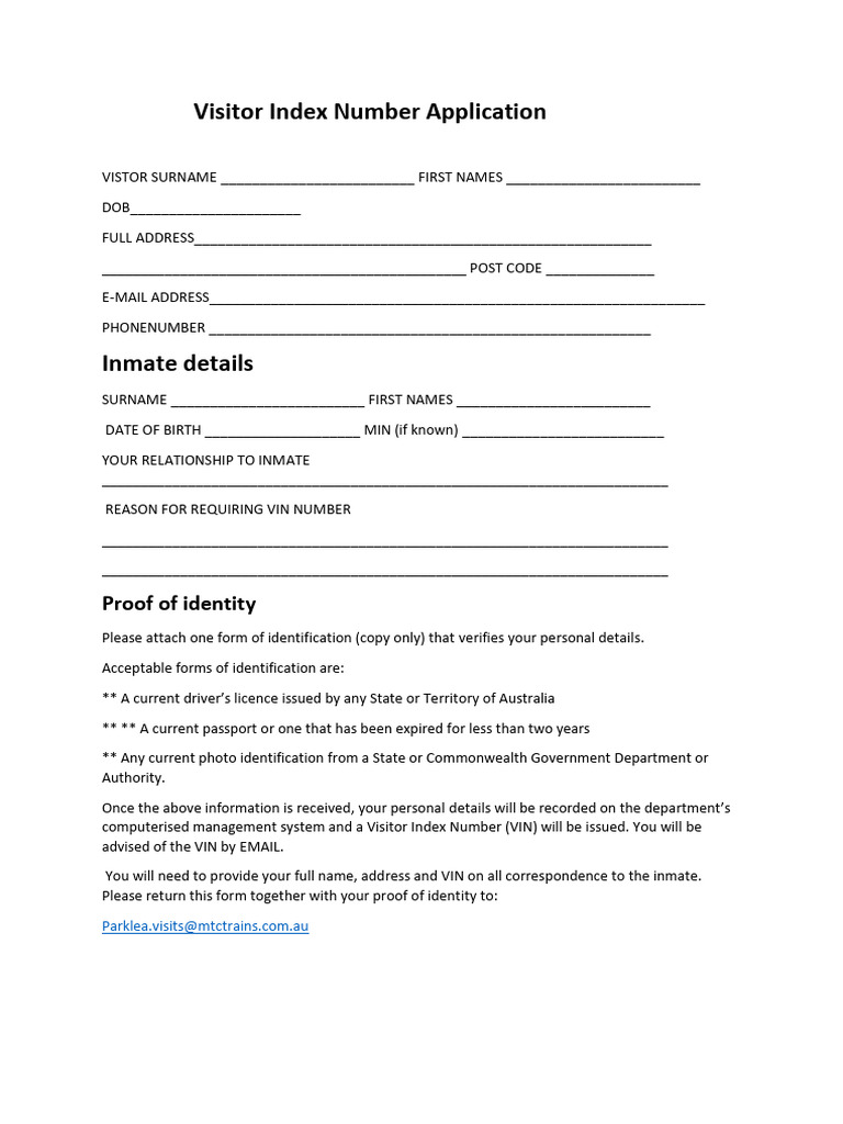 Parklea VIN Application Form | PDF