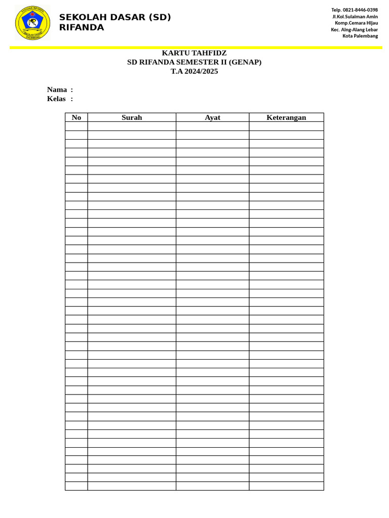 KARTU TAHFIDZ | PDF
