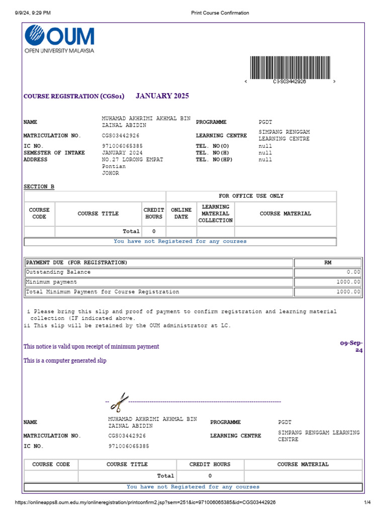 Print Course Confirmation | PDF | Services (Economics) | Banking