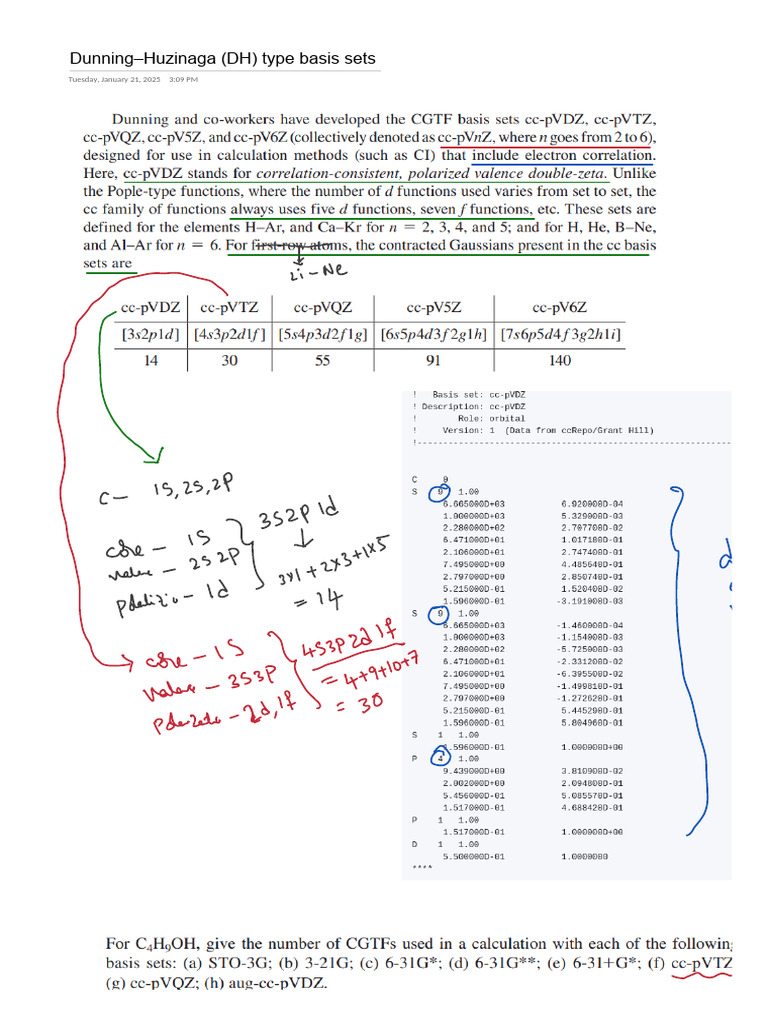 Dunning–Huzinaga Basis Sets Explained | PDF