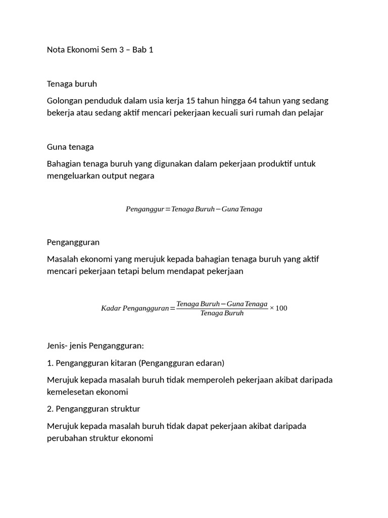 Nota Ekonomi Sem 3 (Bab 1) | PDF