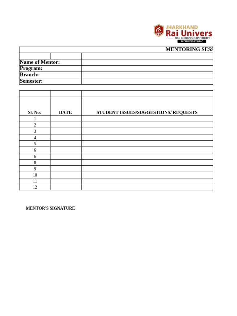 F7 - Mentoring Session Record | PDF