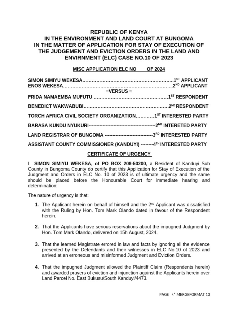 Stay of Eviction Orders in ELC Case 10/2023 | PDF | Judgment (Law ...