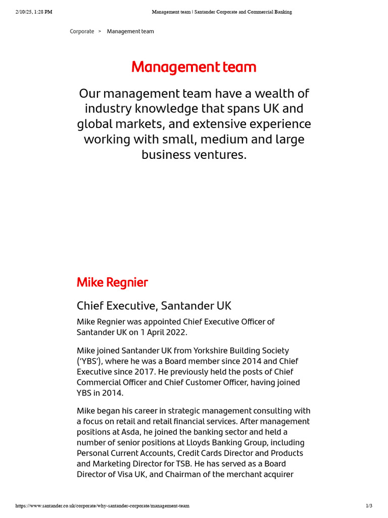Santander UK Management Team Overview | PDF | Banks | Private Sector