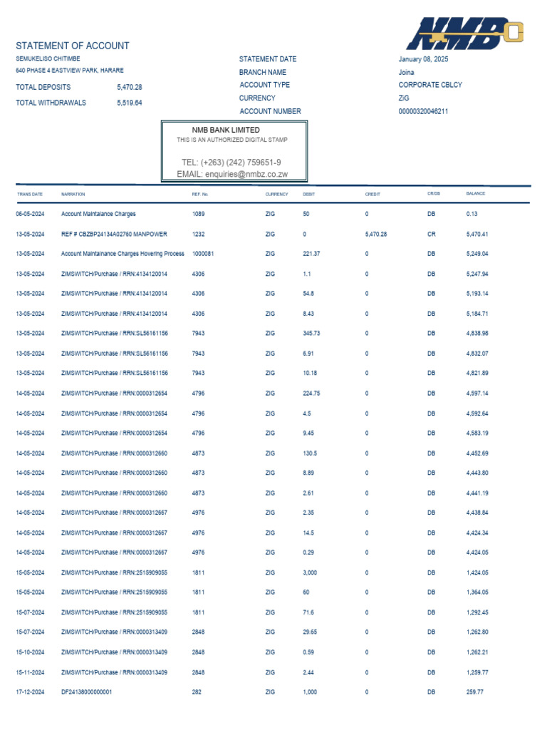 chitimbe statement | PDF | Debits And Credits | Corporations