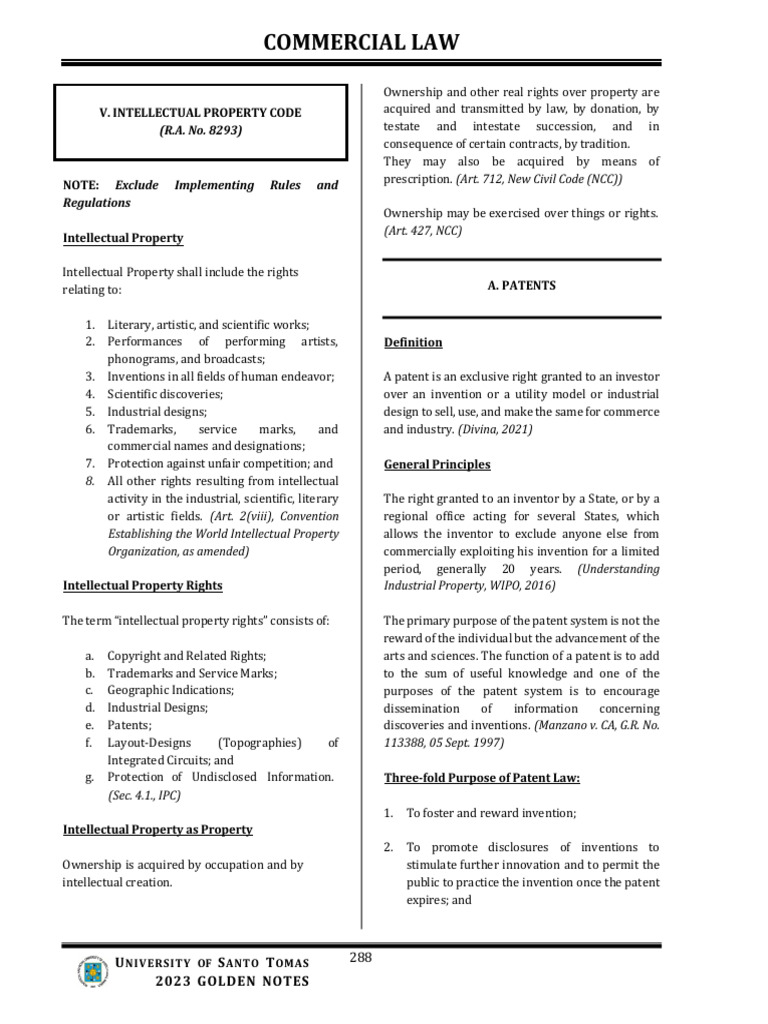 2023 GN Commercial Law INTELLECTUAL PROPERTY | PDF | Glossary Of Patent Law Terms | Patent