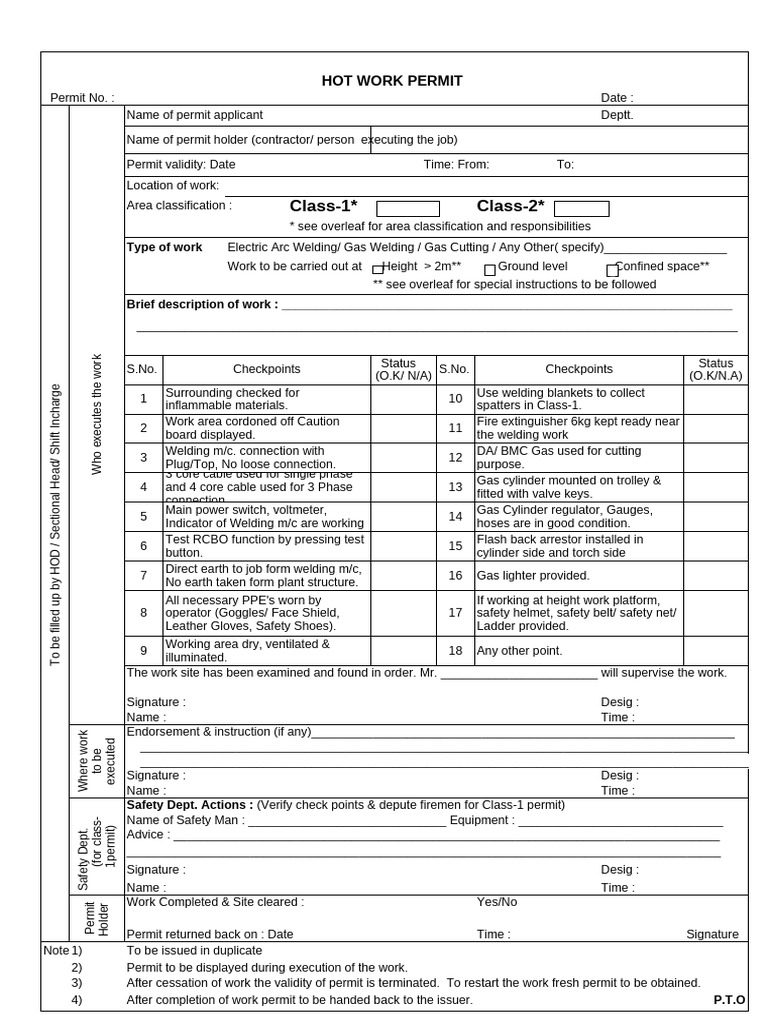 Hot Work and Height Work Permit Guidelines | PDF | Welding | Construction