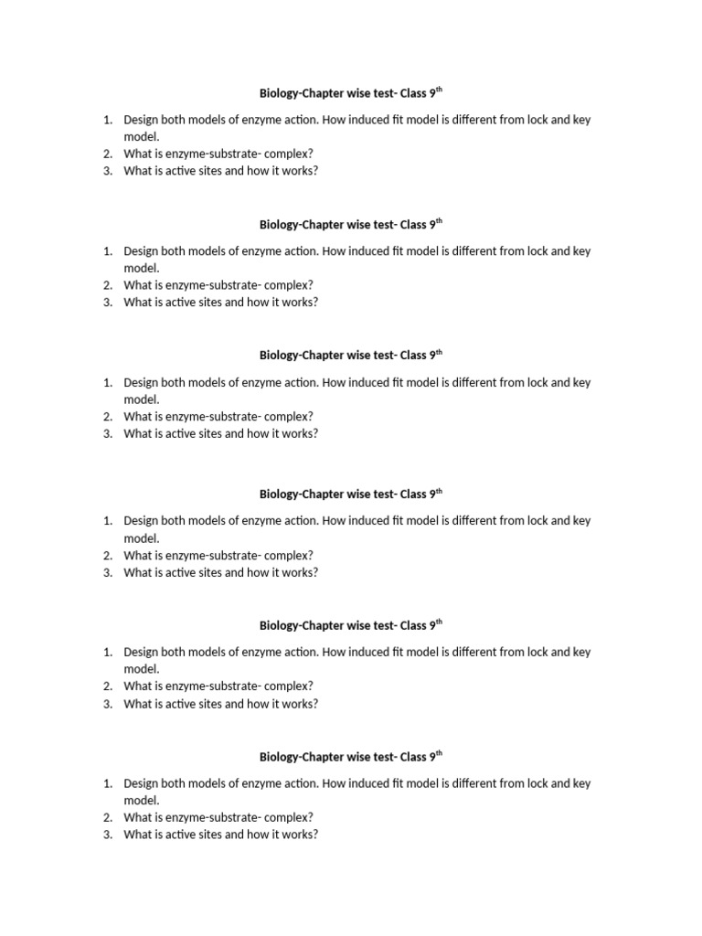 Enzyme Action Models Test 9th Grade | PDF