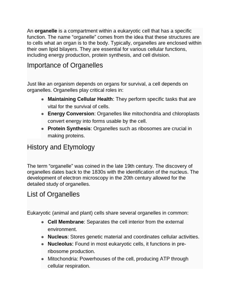 Understanding Cell Organelles and Functions | PDF | Cell (Biology ...