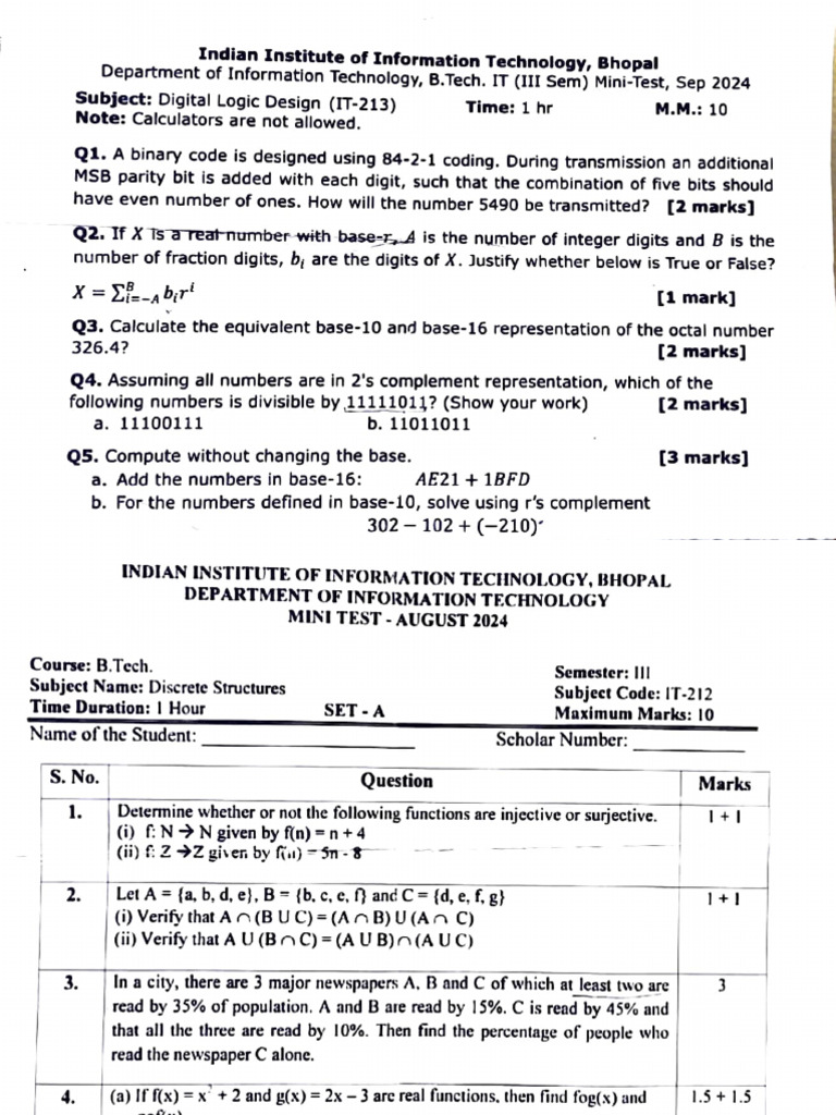 Cse+It 2nd Sem Pyq'24(Mini+Mid) | PDF | Boolean Algebra | Teaching Mathematics