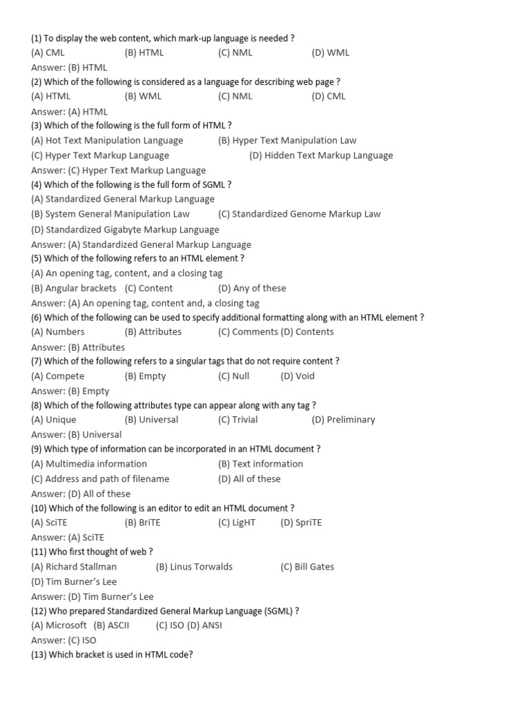 10-Eng-MCQ | PDF | Html Element | Markup Language