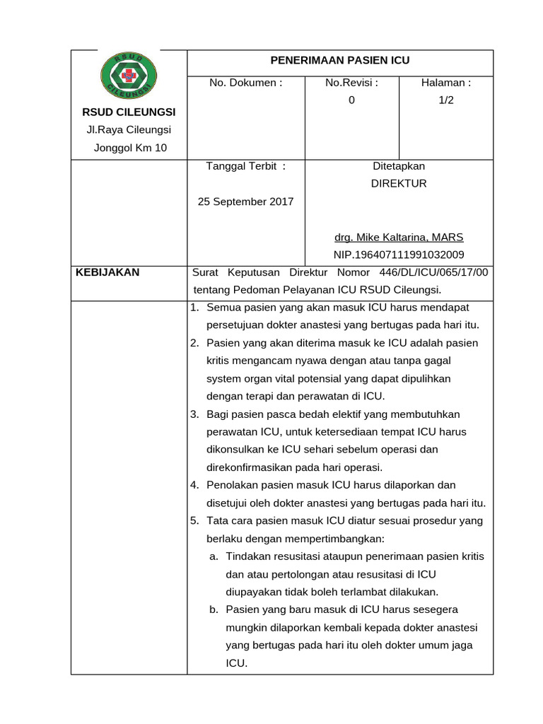 Penerimaan Pasien Icu | PDF