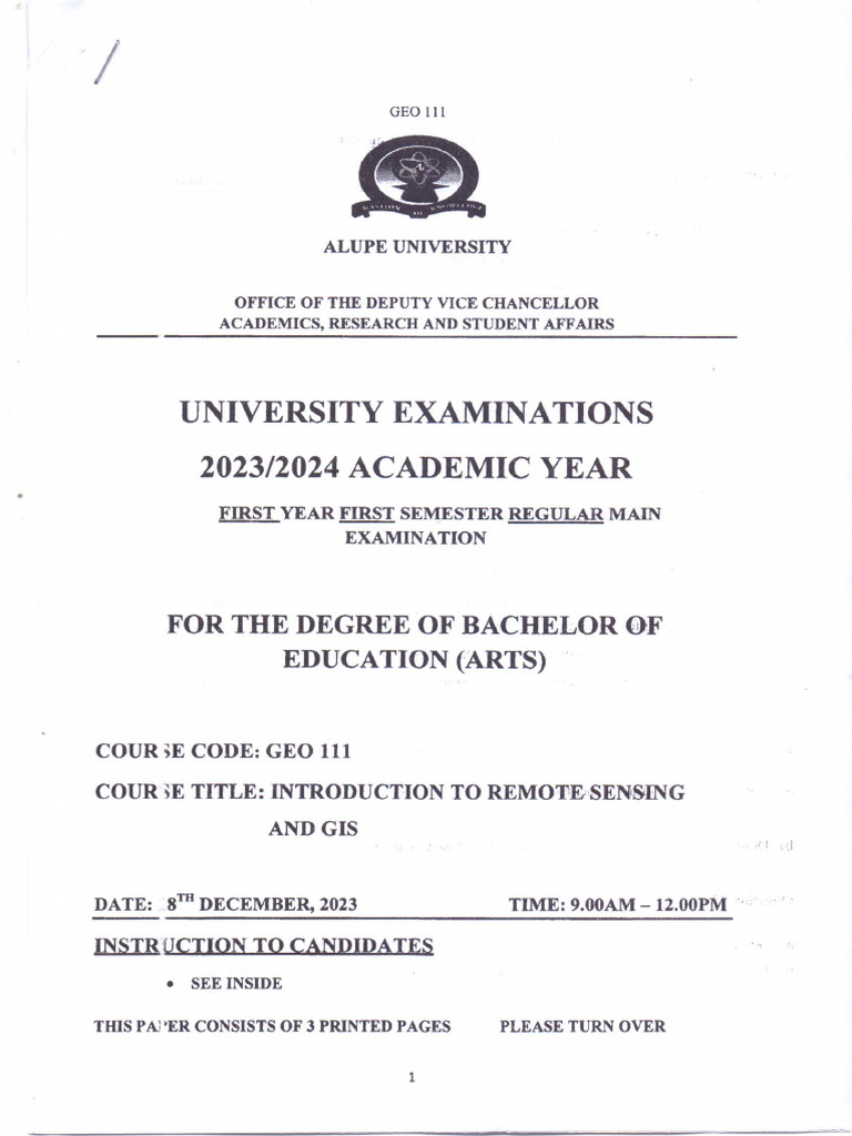 Geo 111 Introduction To Remote Sensing and Gis | PDF