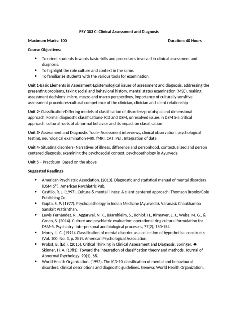 Clinical Assessment Pdf Psychiatry Mental Disorder