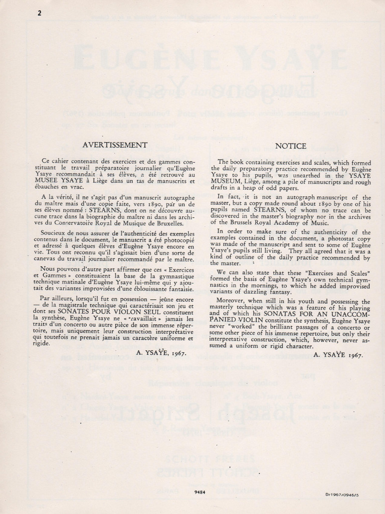 Ysaye Exercises Et Gammes Exercises and Scales | PDF