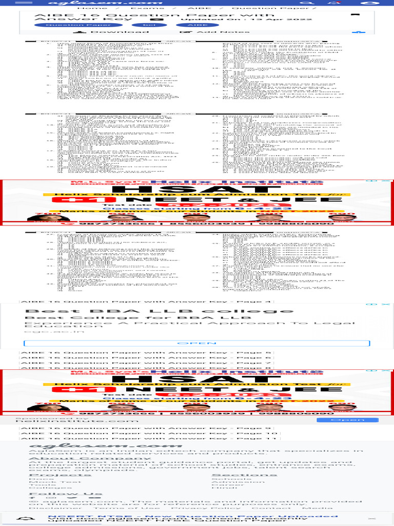 AIBE 16 Question Paper With Answer Key | PDF | Vocational Education | Educational Stages