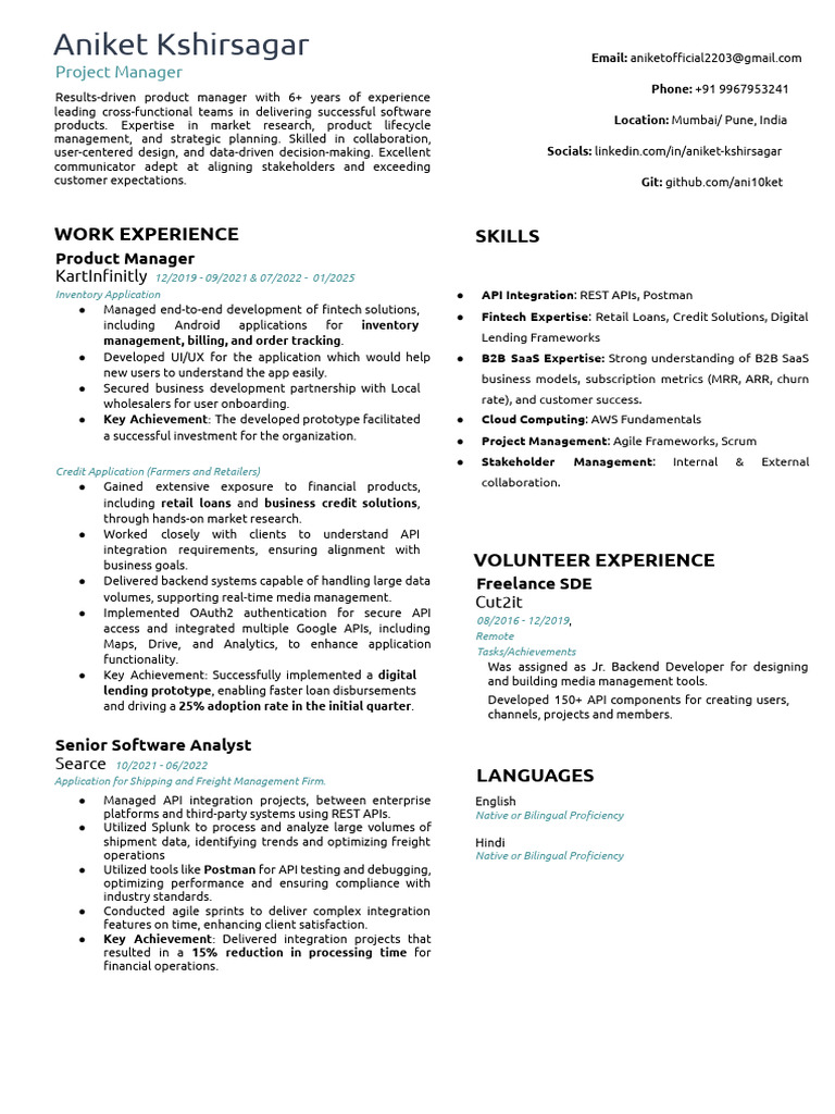 Aniket Kshirsagar ProductManager Jan 2025 | PDF | Software As A Service | Cloud Computing