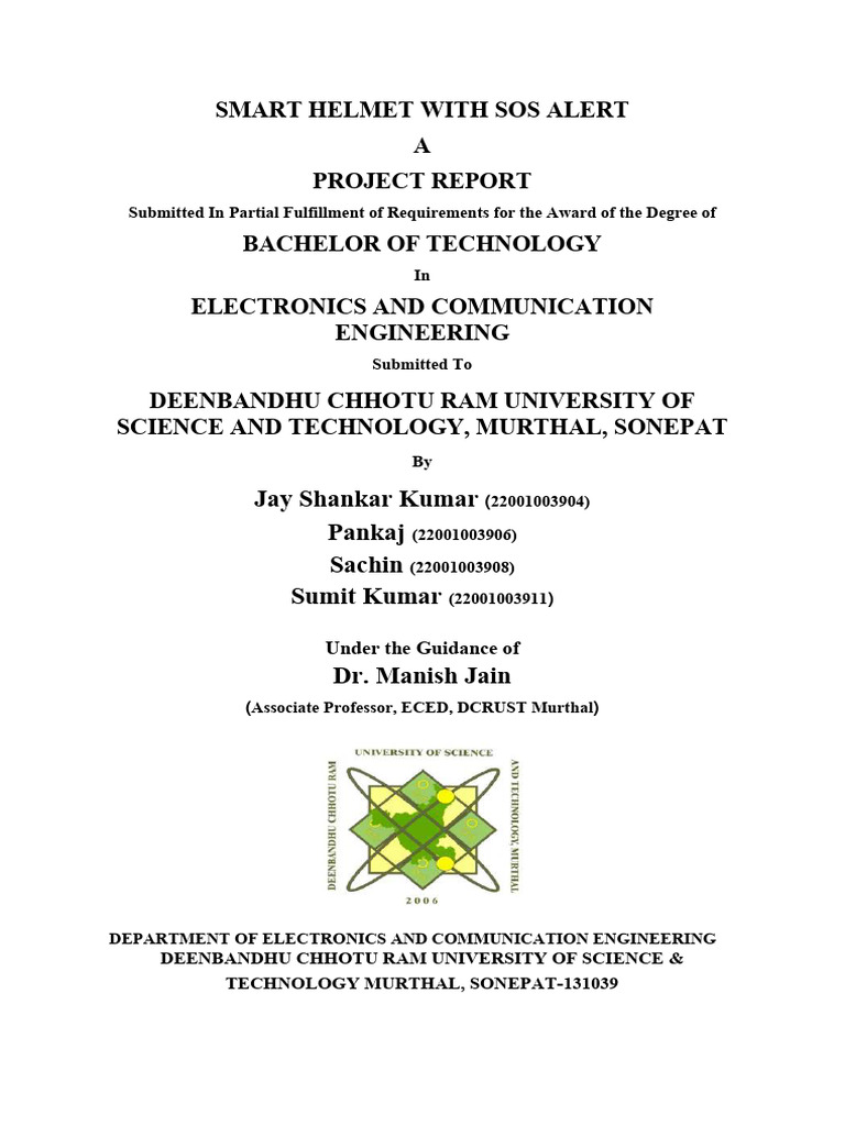 Smart Helmet With Sos Alert | PDF | Internet Of Things | Wearable ...