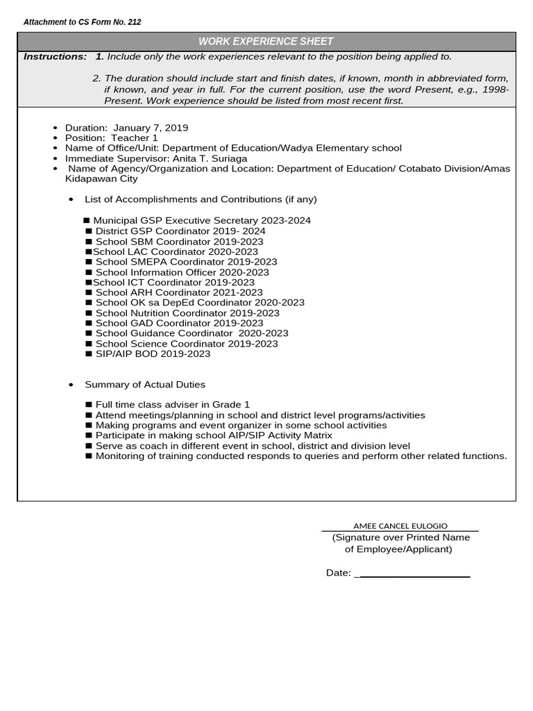 CS_Form_No_212_Work_Experience_Sheet | PDF