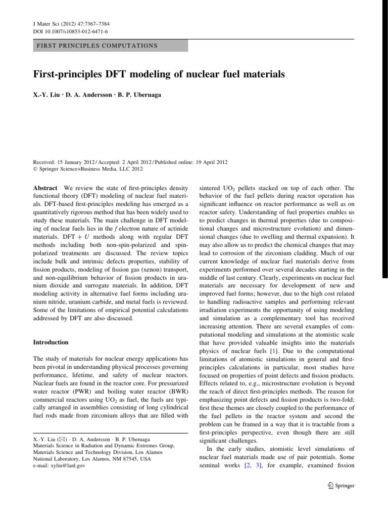 First-Principles DFT Modeling of Nuclear Fuel Materials | PDF | Nuclear ...
