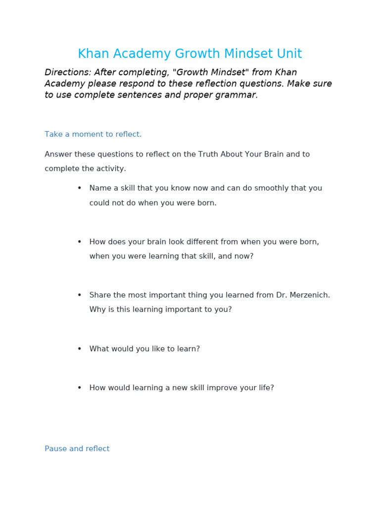 Growth Mindset Reflection Guide | PDF