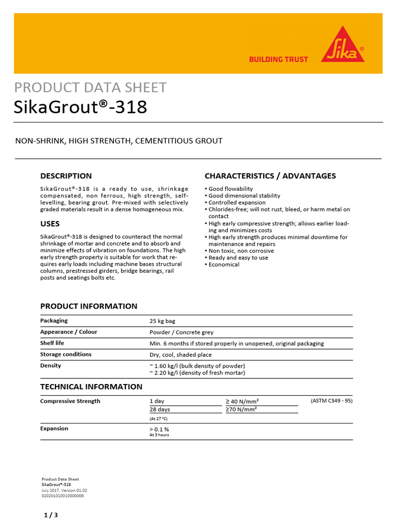 Sikagrout - 318 | PDF | Concrete | Water