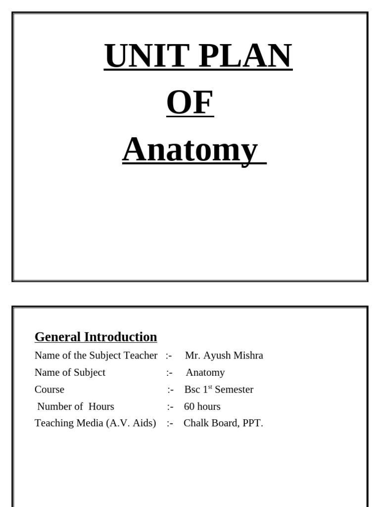 Anatomy Unit Plan for BSc Nursing | PDF | Anatomical Terms Of Motion ...
