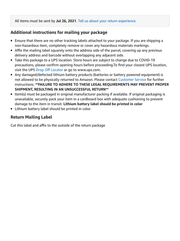 Package Mailing Instructions for Returns | PDF