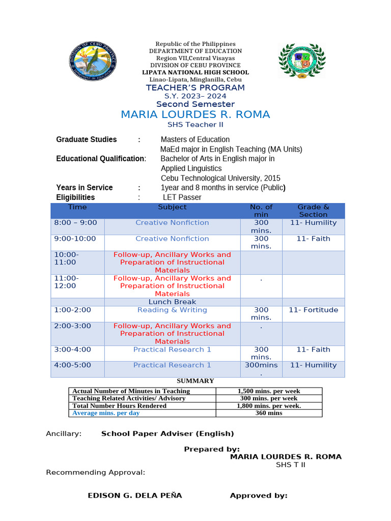 Teacher's Program Second Sem | PDF | Titles