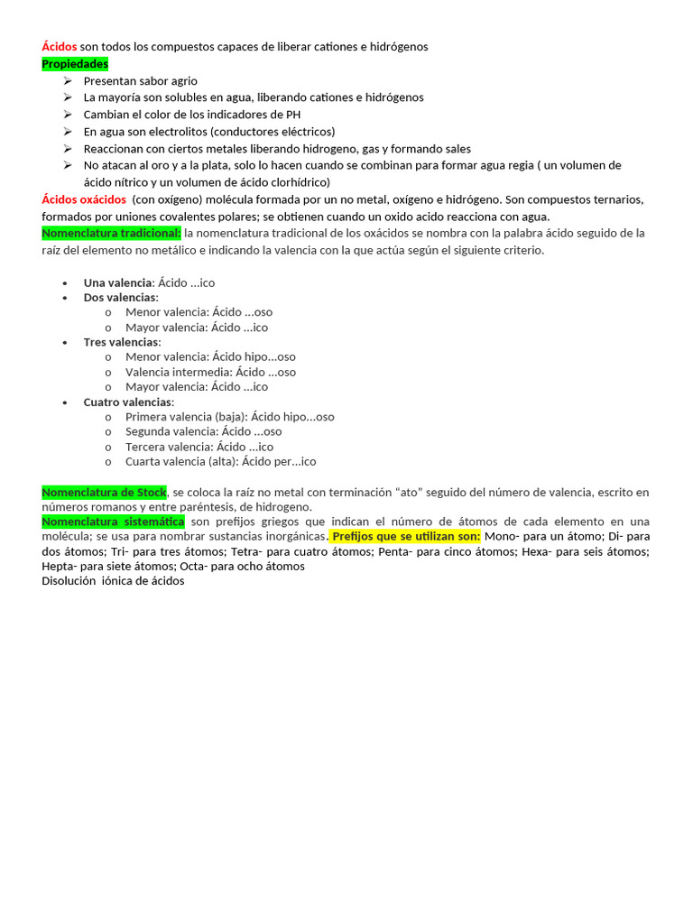 Propiedades y Nomenclatura de Ácidos | PDF