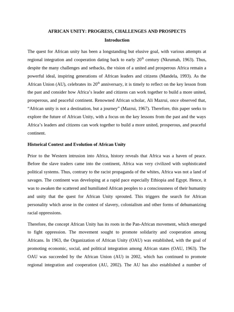 African Unity: Progress and Challenges | PDF | Pan Africanism | African ...