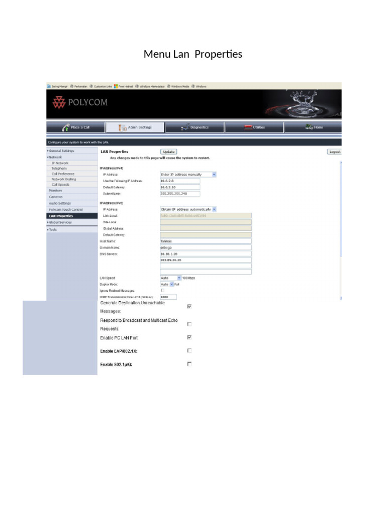 Menu Lan Properties | PDF