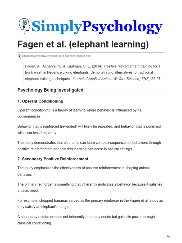 Positive Reinforcement in Elephant Training | PDF | Reinforcement ...